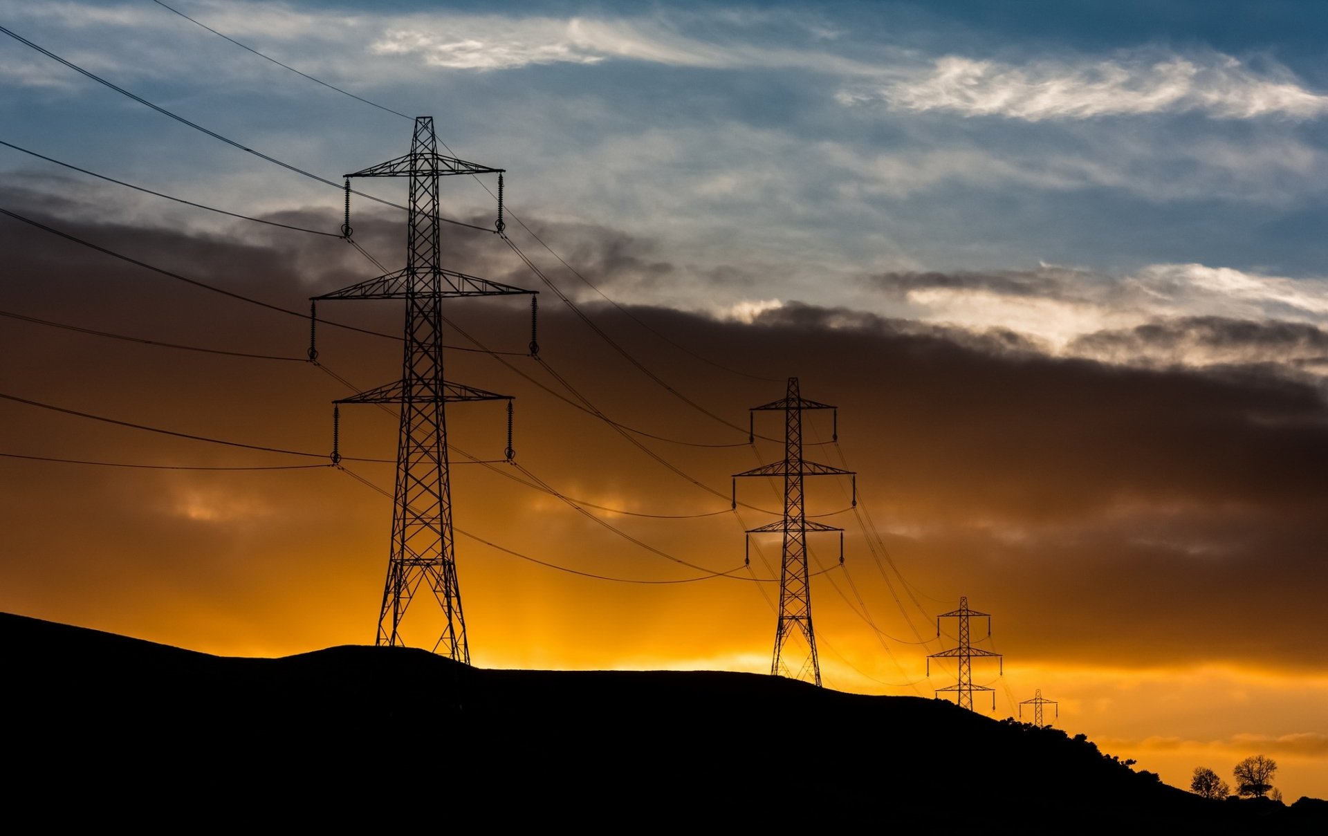 Sunrise Power Lines: Man-Made Silhouettes Against a Cloudy Sky - HD ...