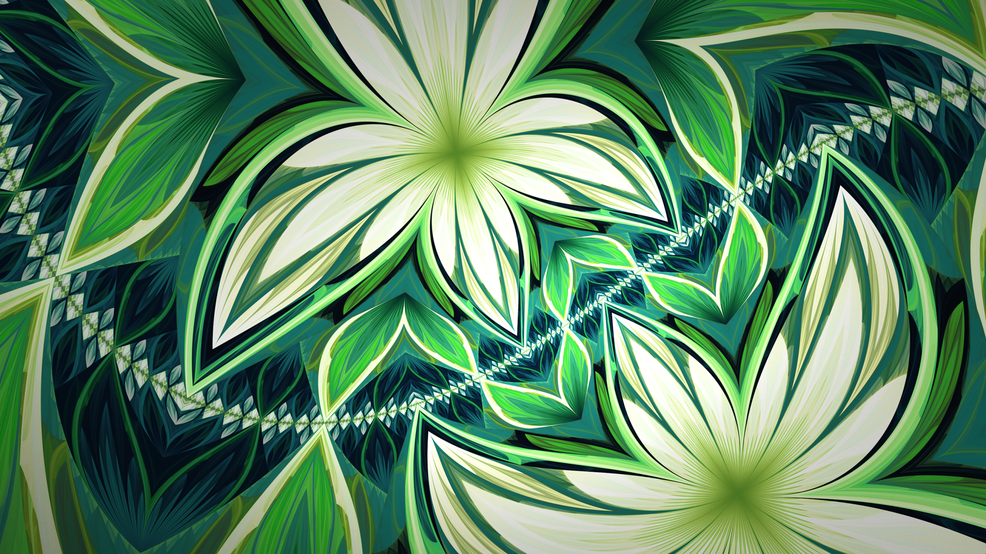 Vibrant Green Fractal Bloom – Abstract HD Floral Wallpaper by Senzune