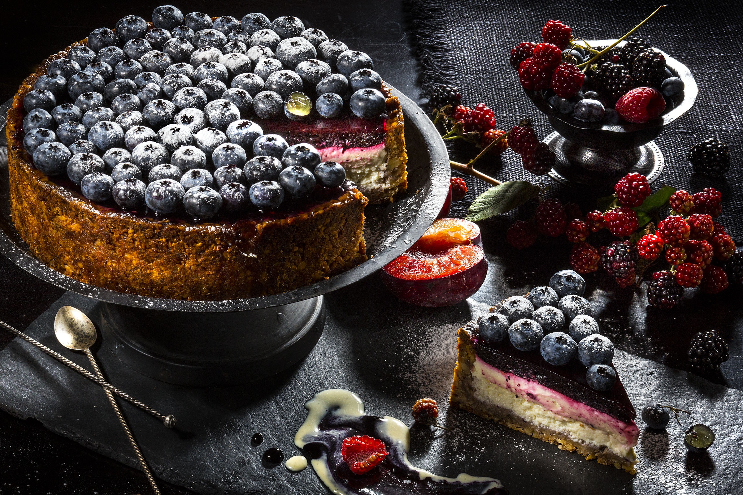 Download Raspberry Blueberry Berry Fruit Still Life Dessert Pastry Food Cake HD Wallpaper