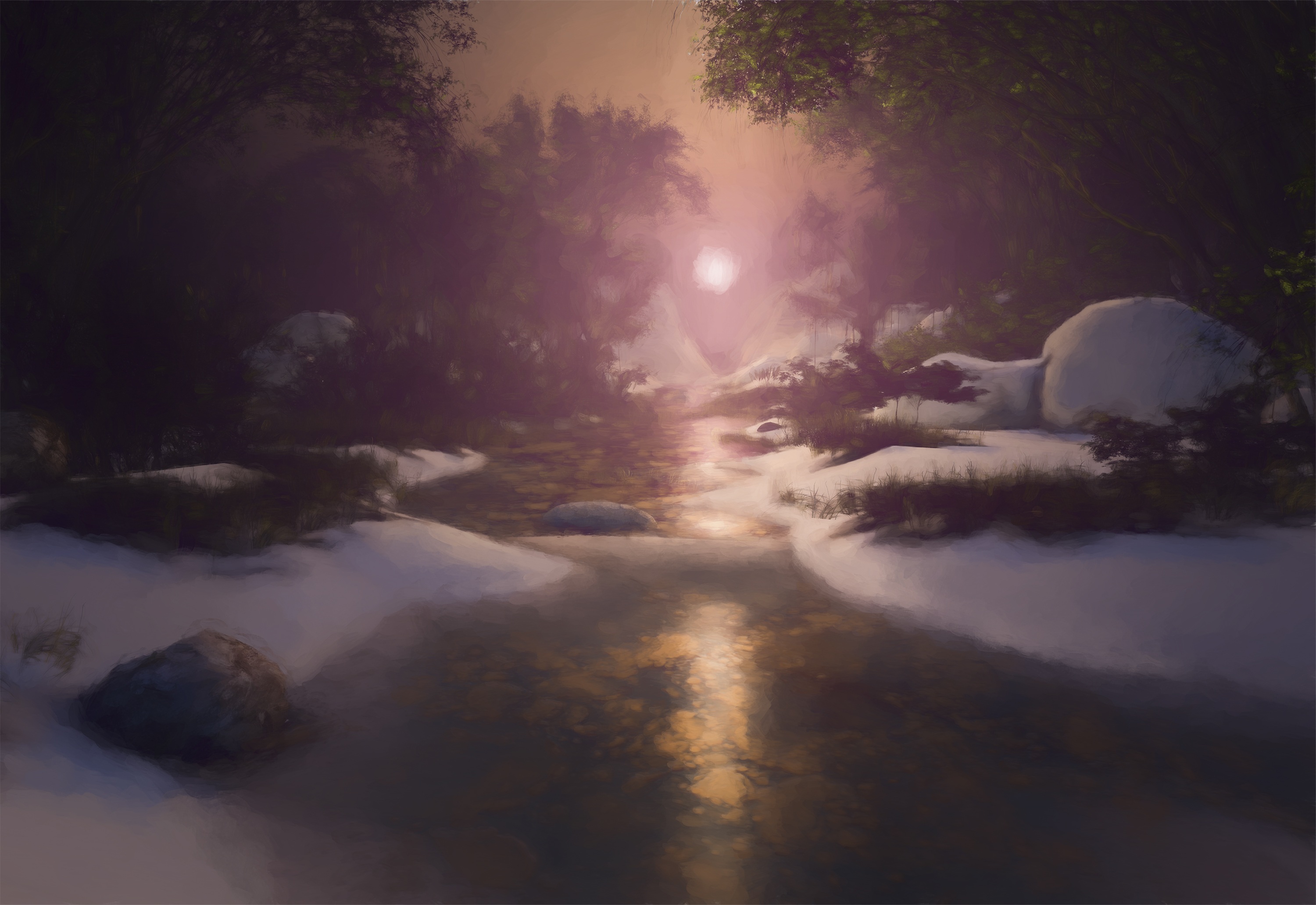 Download Snow Painting Landscape Winter Stream Nature Artistic HD ...