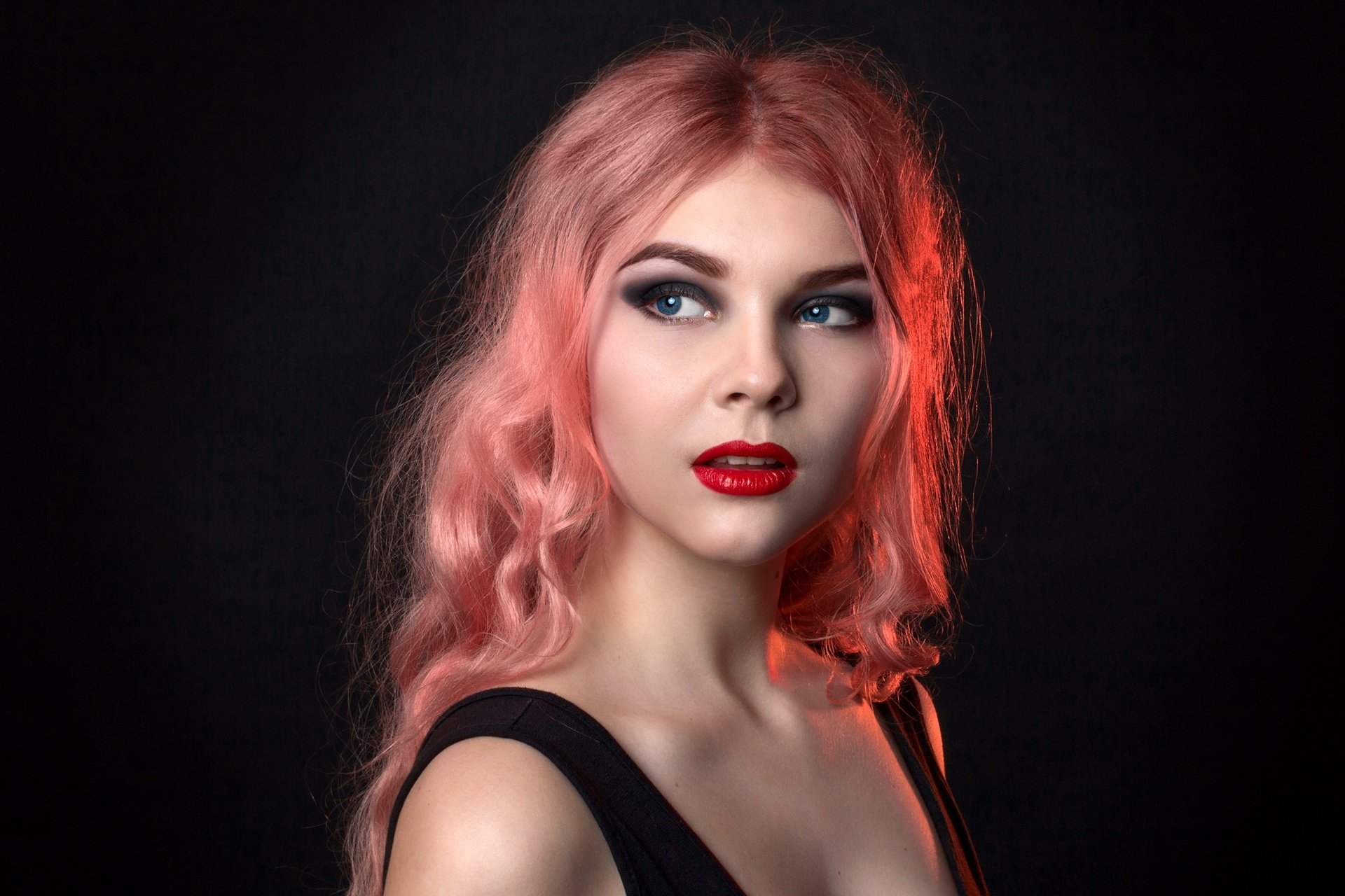 Download Lipstick Pink Hair Blue Eyes Face Woman Model HD Wallpaper by ...