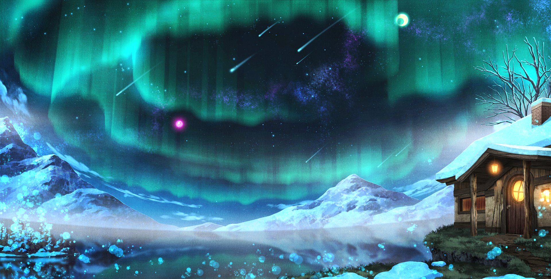 Starry Aurora Anime Landscape HD Wallpaper by Chigu