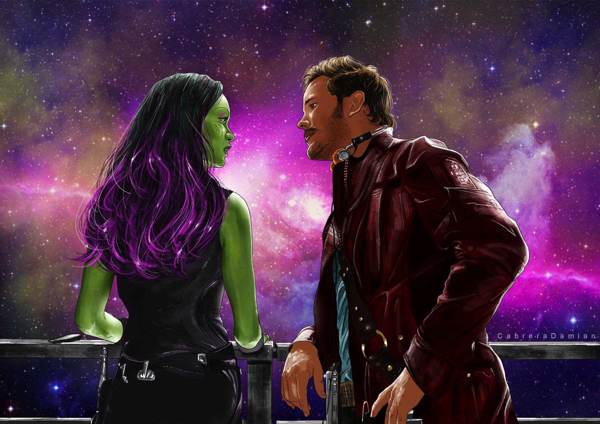 Download Gamora Zoe Saldana Chris Pratt Star Lord Movie Guardians Of The Galaxy HD Wallpaper by ...