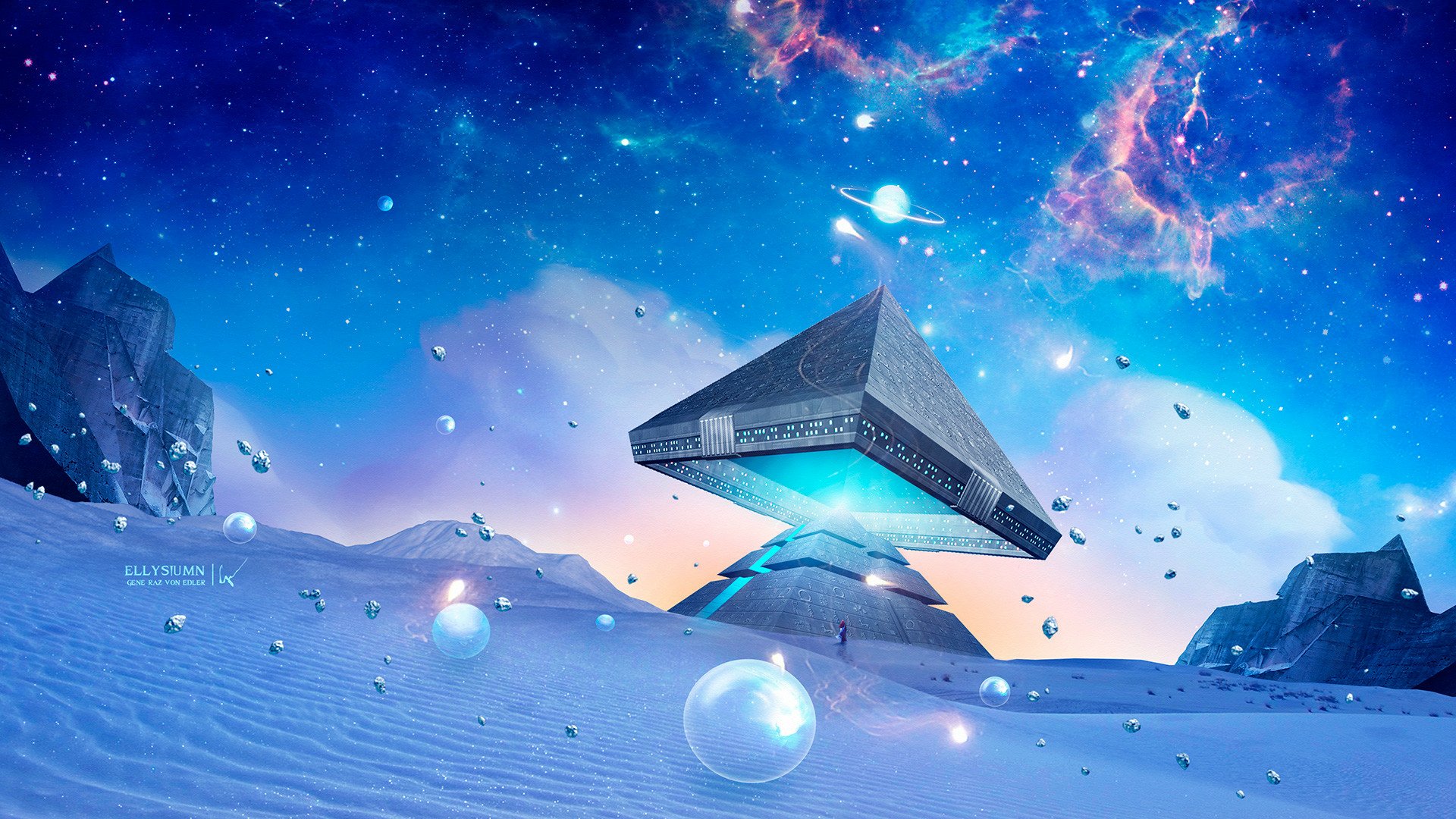 Sci-Fi Pyramid Landscape HD Wallpaper by Gene Raz von Edler