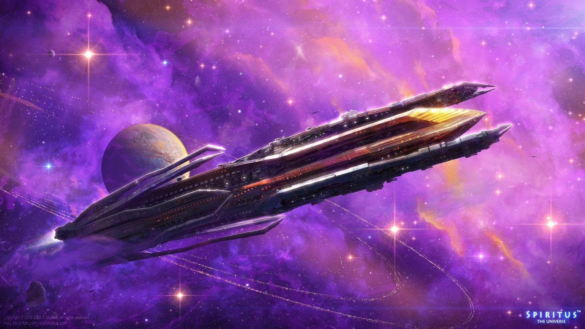 Cosmic Voyage: Purple Planet & Futuristic Spaceship in HD Sci-Fi Glory ...