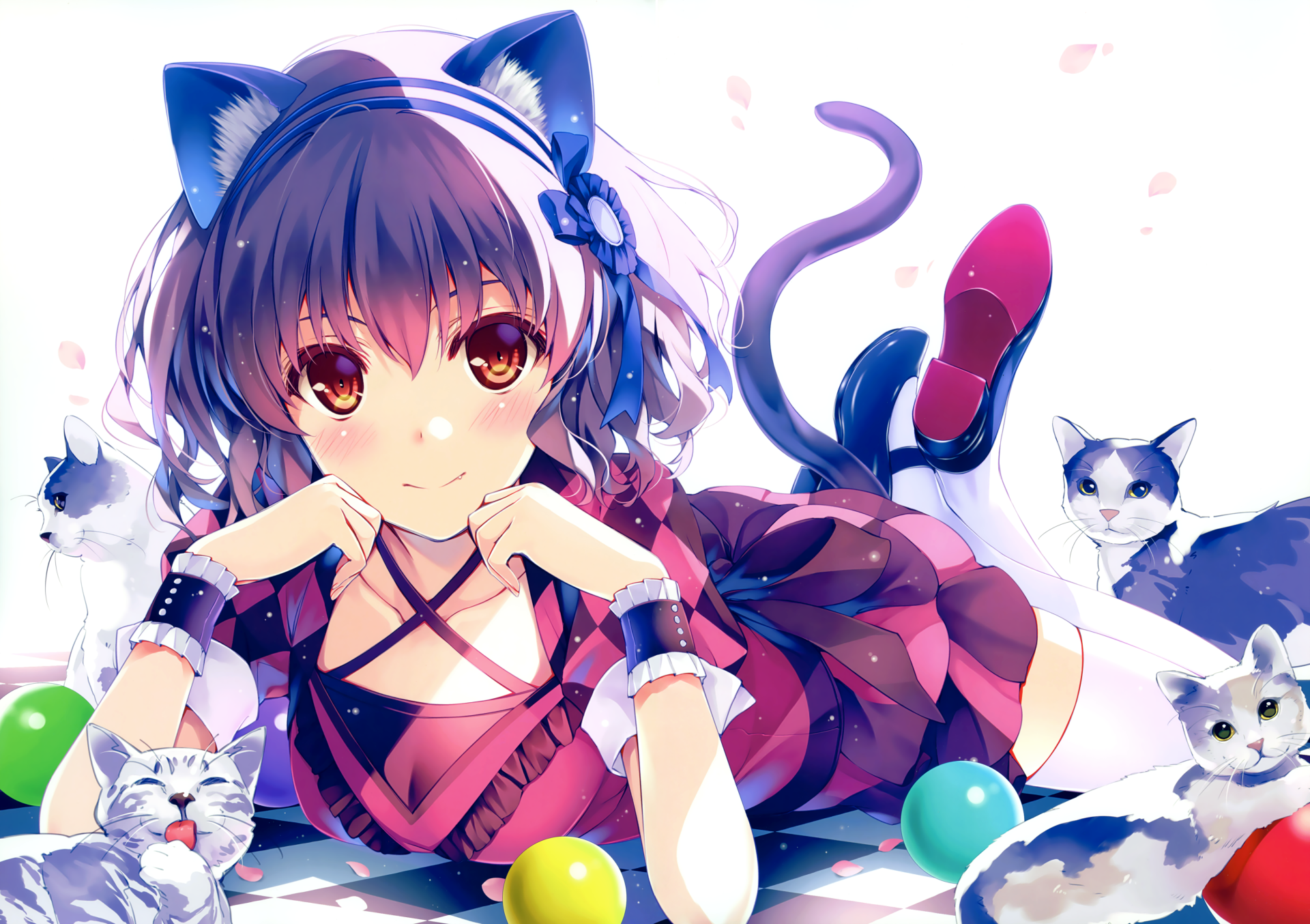 4K Ultra HD Anime Cat Girl with Bow and Brown Eyes Wallpaper by Misaki ...