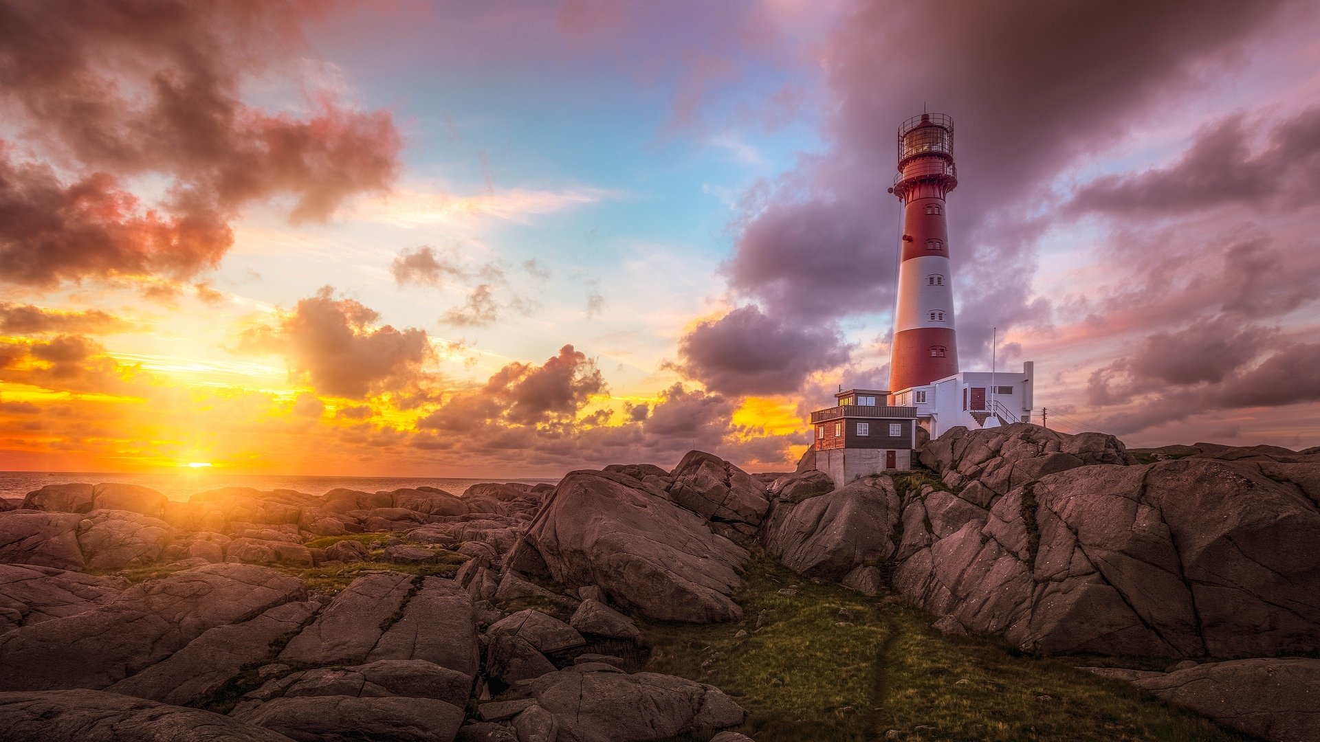 Download Sunrise Horizon Cloud Man Made Lighthouse 4k Ultra HD Wallpaper