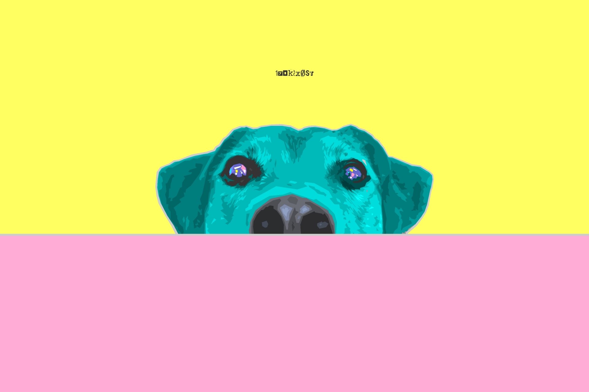 Cyan Dog on Yellow and Pink by zelko