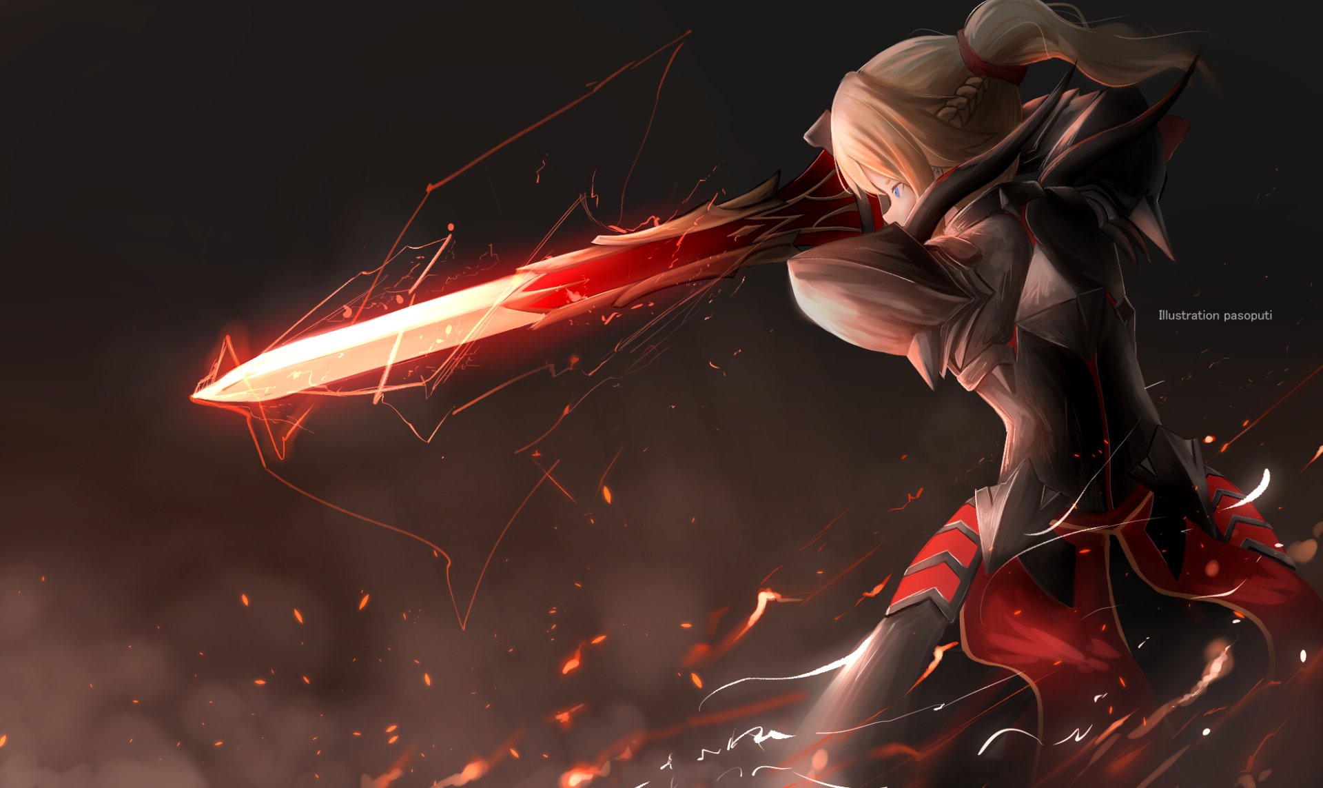 Fierce Saber of Red - Mordred's Fiery Sword HD Wallpaper by pasoputi