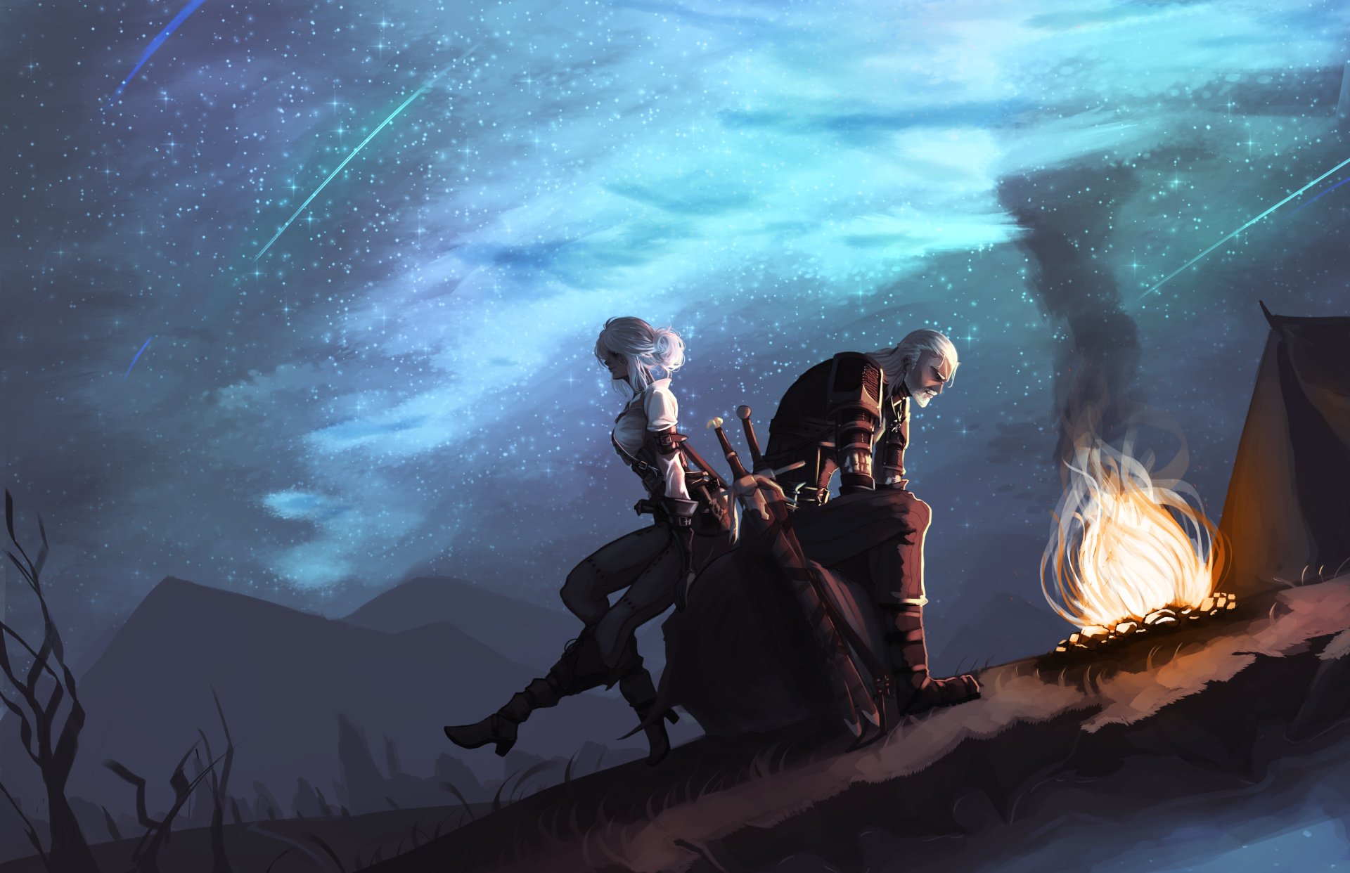 Night Bonfire with Geralt and Ciri - Witcher 3 4K Ultra HD Wallpaper by ...