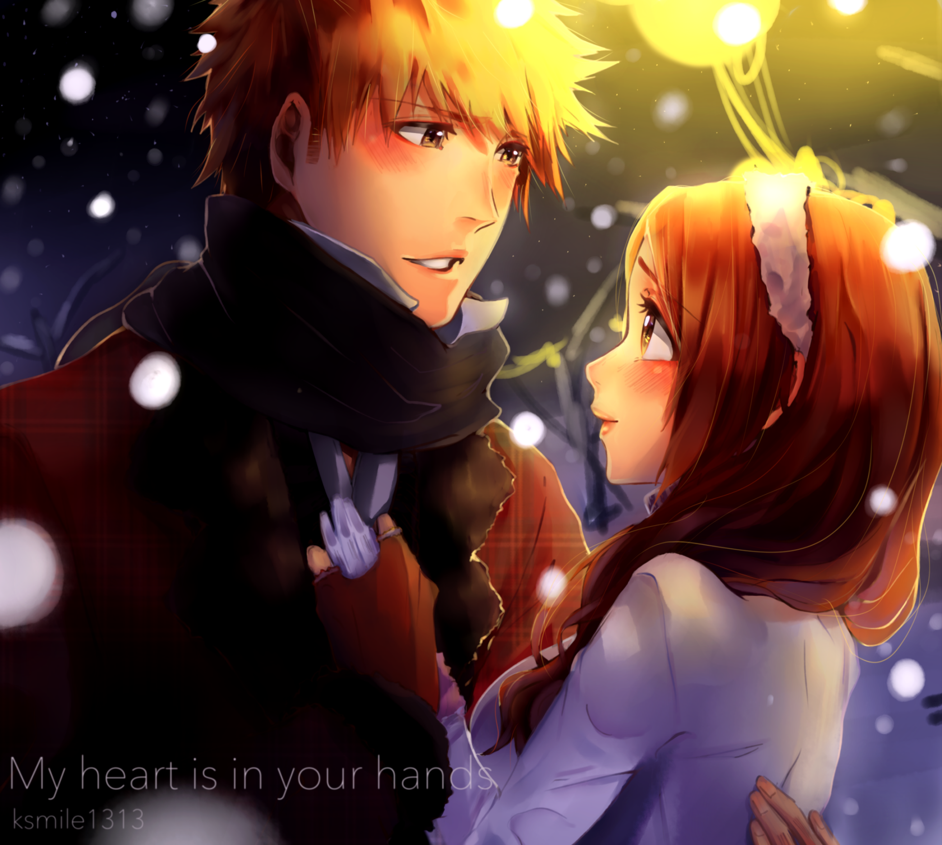 Ichigo & Orihime Winter Embrace - Bleach HD Wallpaper by ksmile1313