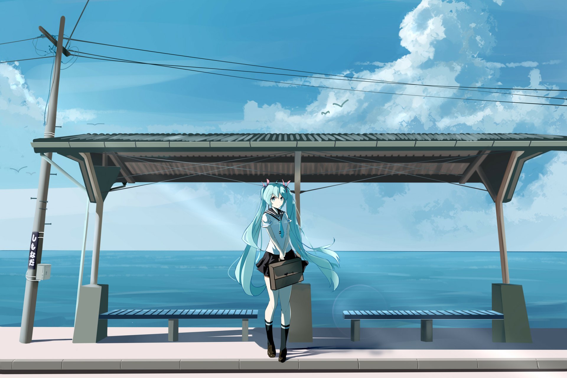 Hatsune Miku HD Wallpaper – Serene Vocaloid Anime Scene by the Sea by ...