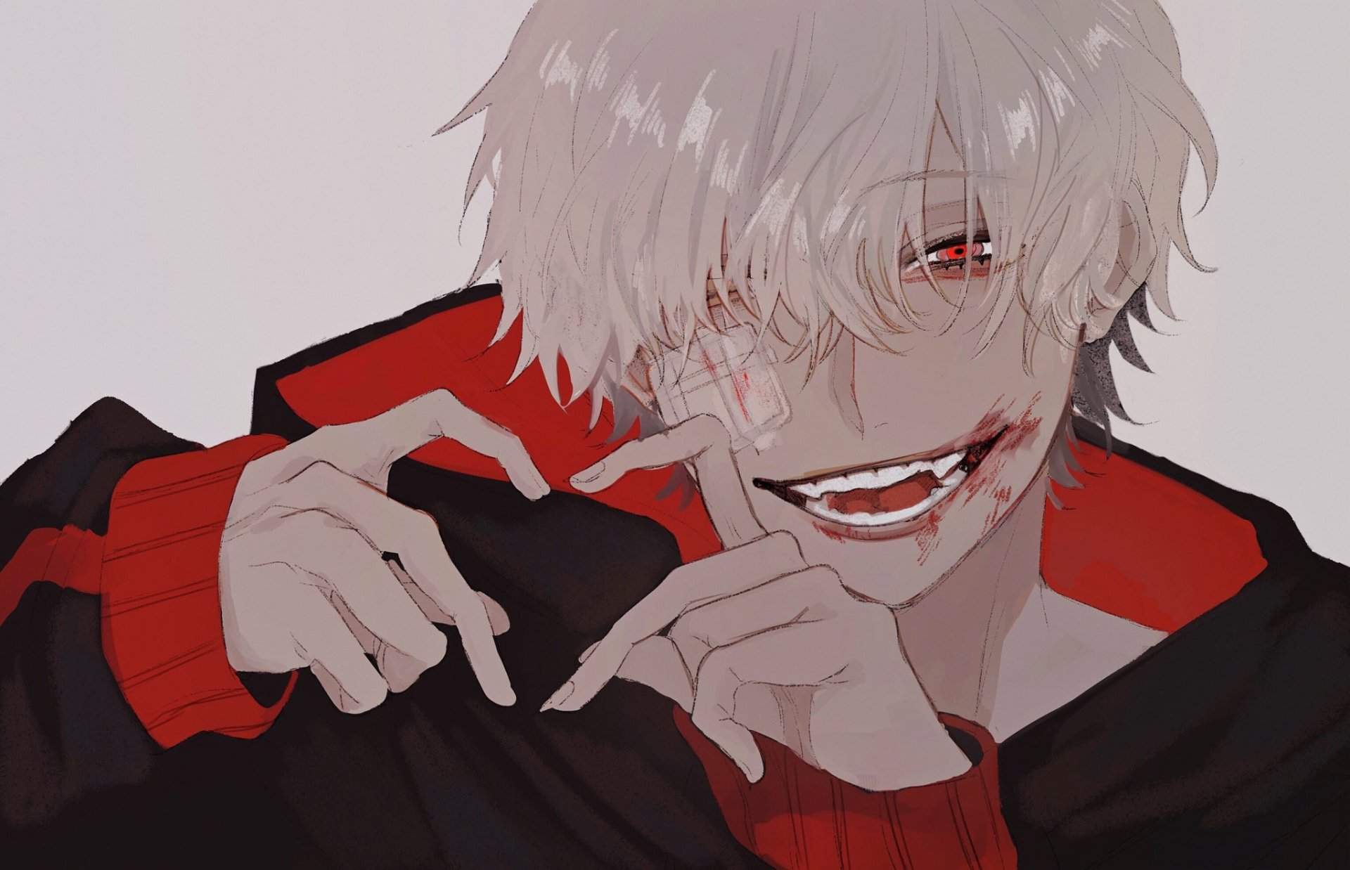 Download Hoodie Red Eyes Bandage Blonde Anime Original HD Wallpaper by ...