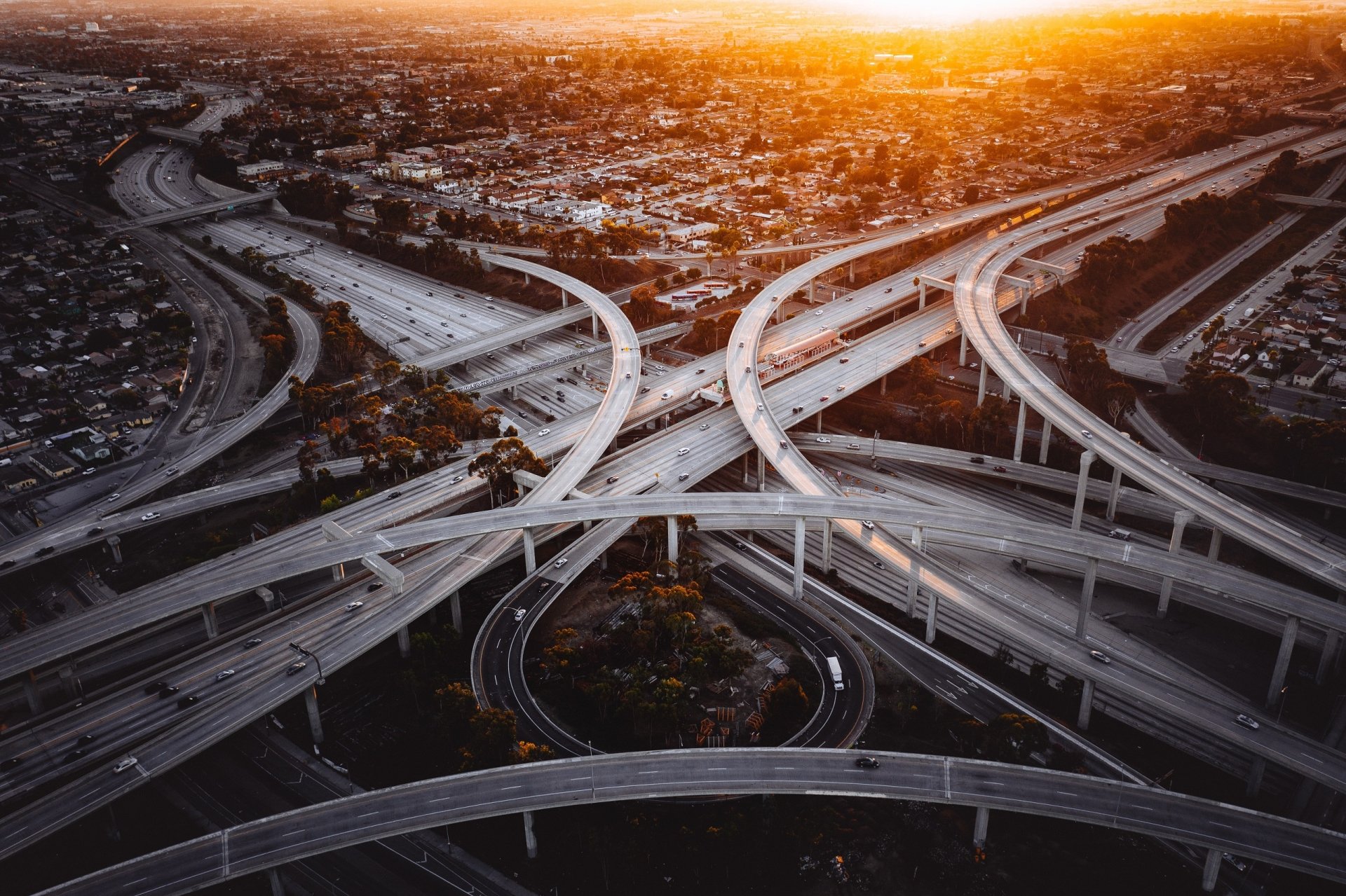 Sunset Over Los Angeles Freeway Interchange – California’s Urban ...