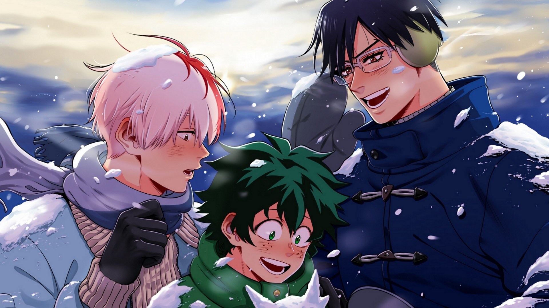 MHA Winter Trio — Midoriya, Todoroki & Iida HD Wallpaper