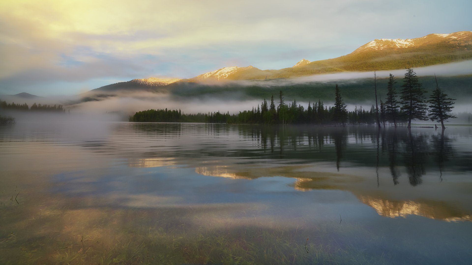 4K Ultra HD Misty Lake Serenity: Nature’s Foggy Morning Glow