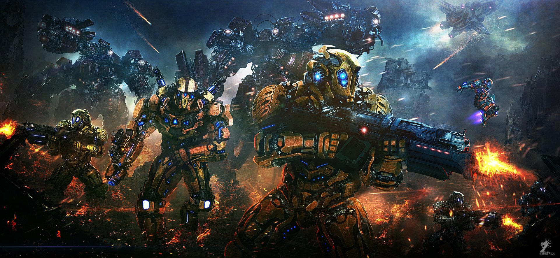 Epic Sci-Fi Soldier Battle HD Wallpaper by Zahid Raza Khan