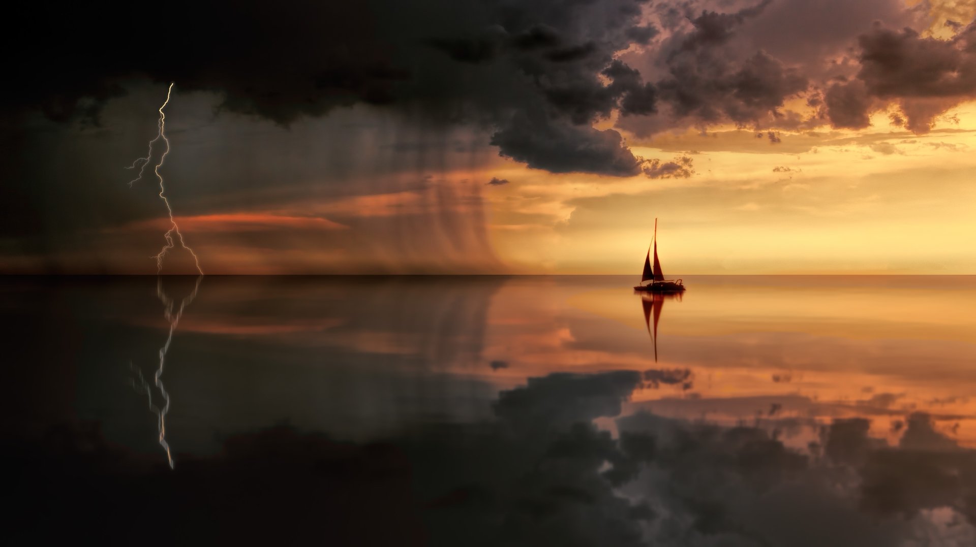 4K Ultra HD Sunset Serenity: Lightning, Water & Sailboat Photography by ...