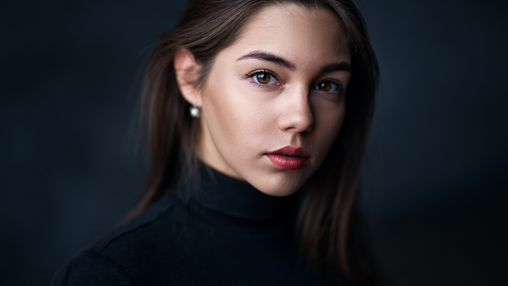 Download Face Brunette Brown Eyes Lipstick Woman Model HD Wallpaper by Maksim Gustarev