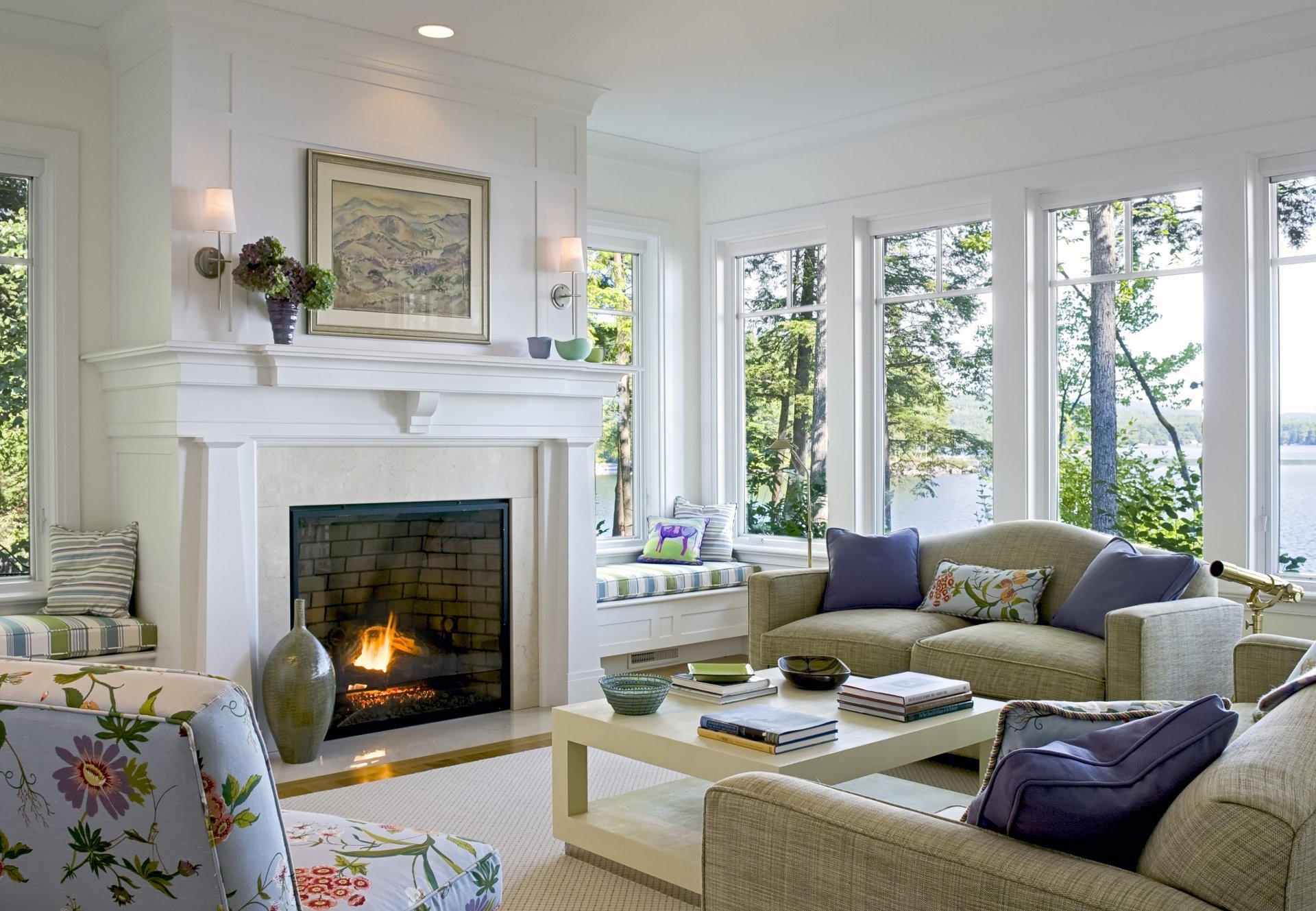 Download Furniture Sofa Fireplace Living Room Man Made Room HD Wallpaper